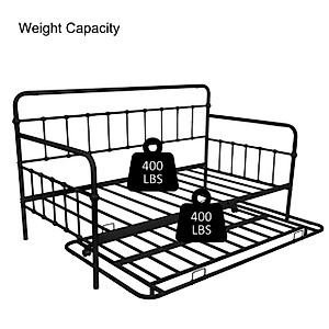 Twin Metal Daybed Frame with Trundle,Heavy Duty Steel Slat Support Space Saving Bed Sofa,Bedroom Living Room Furniture,Black