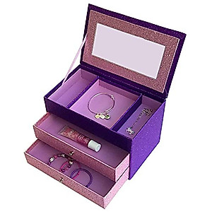 Sparkle Glamour Jewelry Box Organizer (Purple with pink drawers)