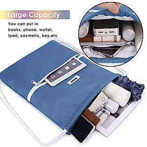 WANDF Drawstring Backpack String Bag Sackpack Cinch Water Resistant Nylon for Sport Yoga Gym Shopping (Dark Blue)