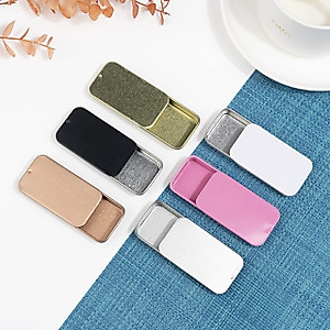 IUAQDP 12 Pieces Mini Slide Top Tin Container, Metal Rectangle Push-Pull Box with Removable Slide Cover, Portable Empty Storage Organizer Case for Candle Candy Lip Balm Jewelry Herb Craft, 10g/0.35oz
