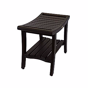 DecoTeak Harmony Shower Bench 24" Solid Teak Wood Shower Bench with Shelf and LiftAide Arms 300 Pound Weight Capacity Shower Stool in Woodland Brown Finish