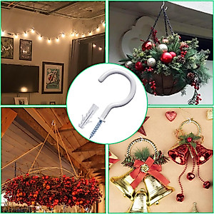 Etoolia 50 Pcs Ceiling Hooks for Hanging Plants - 2.9 inches Plant Hooks Heavy Duty, Hanging Hooks for Christmas Lights, Cups, Decors - White Vinyl Coated Screw in Plant Hanger Hook Indoor and Outdoor