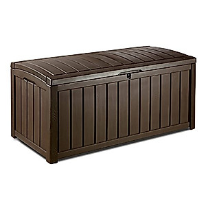 Keter Glenwood 101 Gallon Resin Large Deck Box-Organization and Storage for Patio Furniture, Outdoor Cushions, Garden Tools and Pool Toys, Grey & Black