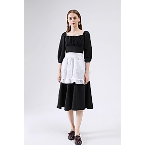 LilMents Twin Pack Retro Kitchen Ruffles Waist Apron with Pockets (White)