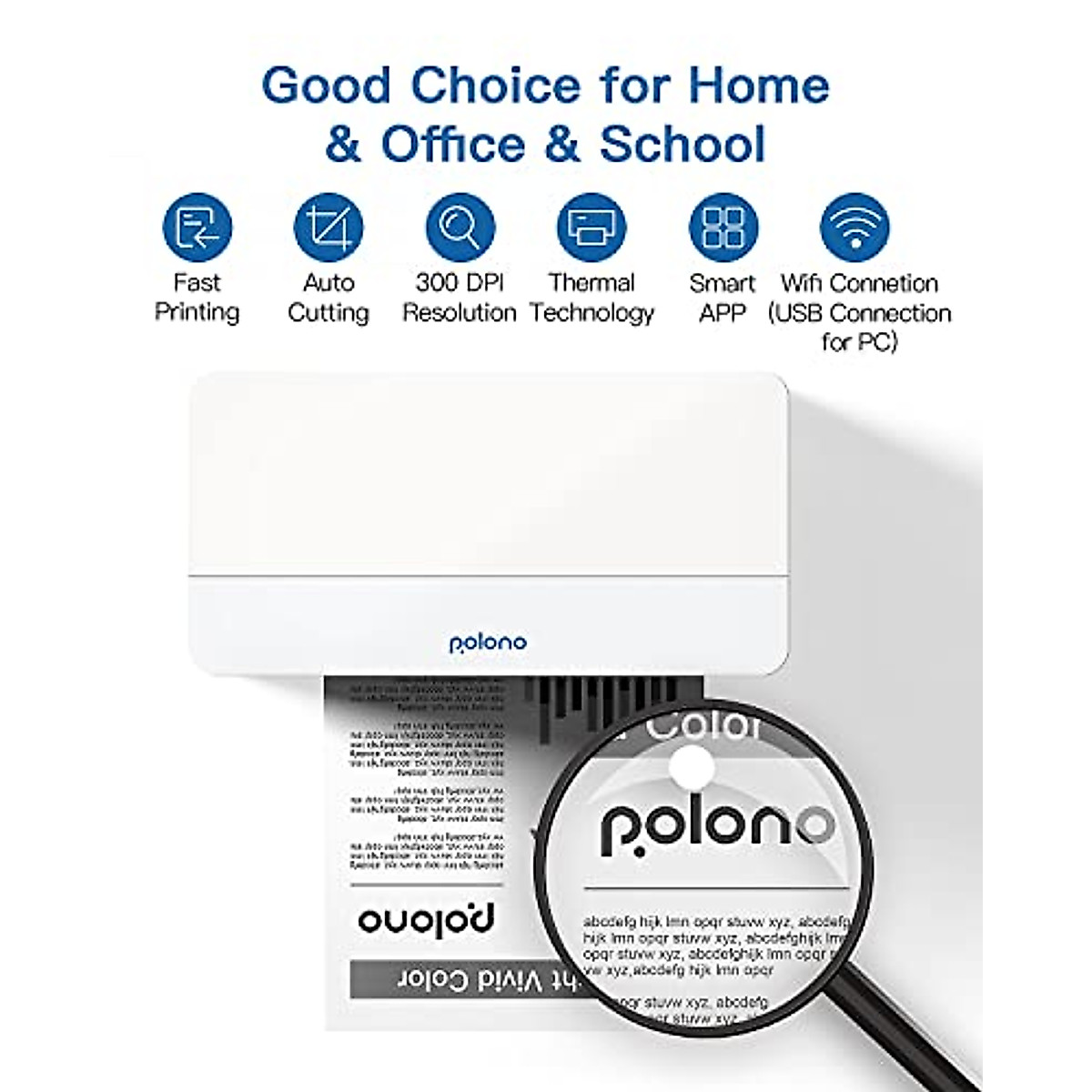 POLONO Thermal Printer, 8.5 x 11 US Letter Size Thermal Printing Paper Compatible with FT800 Wireless Printer, No Ink No Toner Compact Printer for Home Use, Office