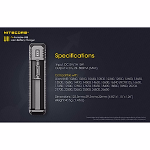 Nitecore UI1 Single-Slot Intelligent Lithium-ion Battery USB Charger for 18650, 18350, 20700, 21700, 16340, 14500 and More,and LumenTac Battery Organizer