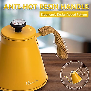 Gooseneck Kettle, Harriet 37oz Pour Over Kettle Stove Top, Stainless Steel Coffee kettle with Thermometer, Tea Kettle with 3-Layer Base, Anti-Hot Handle, for Drip Coffee & Tea