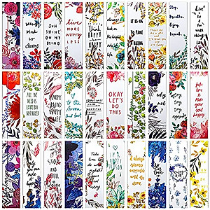 MWOOT 30Pcs Floral Style Paper Bookmarks,Inspirational Quote Flowers Page Clips Bookmark Set,Colorful Motivational Word Book Markers Gifts for Kids Women Girls(30 Styles)