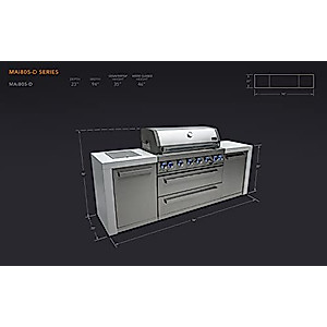 Mont Alpi MAi805-D 44-Inch 6-Burner 115000 BTU Stainless Steel Outdoor Kitchen Bar Island Barbecue Gas Grill w/Ceramic Infrared Rear & Side Burner + Granite Countertops + Storage Cabinets & Wheels