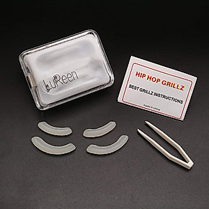 LuReen Gold Teeth Grillz Square Pave CZ 8 Teeth Top Bottom Man Women Grillz Diamonds Grillz+ 2 Extra Molding Bars for Halloween Costume Cosplay