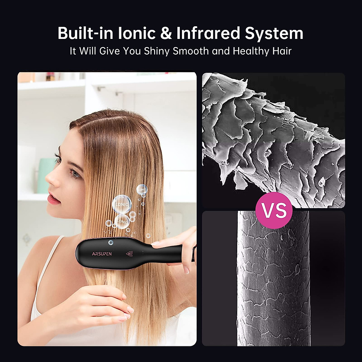 Hair Straightener Brush, Hair Straightener Comb with Anti-Scald & Auto Temperature Lock and Auto-Off, MCH Ceramic Heating, Birthday Gifts for Women, Christmas Gifts for Women…