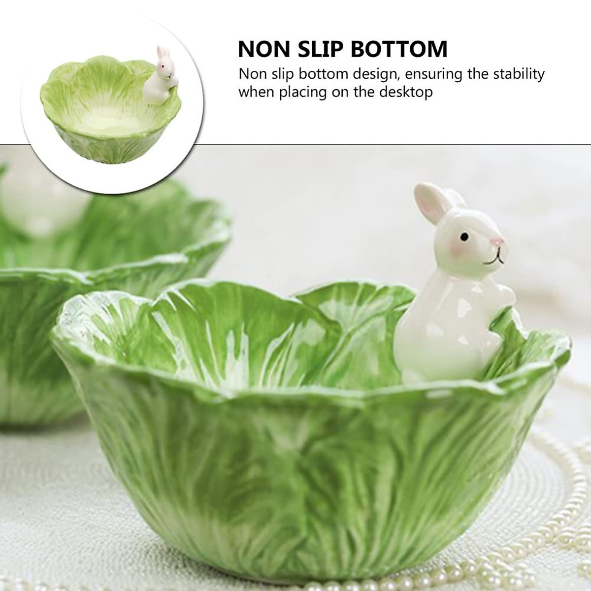 Yardwe Fruit Bowl Cute Cereal Bowls Cartoon Cabbage with Rabbit Shaped Ceramic Bowls 2pcs Rice Bowls Salad Bowls Soup Bowls Small Serving Bowls for Easter Party Table Decor