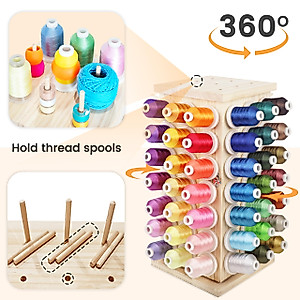 New brothread 93 Spools (DIY) 360° Fully Rotating Wooden Thread Rack/Thread Holder Organizer with Inner Storage Compartments for Sewing, Quilting, Embroidery, Hair-braiding and Jewelry