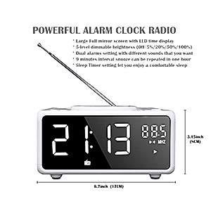 G Keni CD Player Dual Alarm Clock Radio, Bluetooth Boombox with Remote, 10W Fast Wireless Charging, Digital FM Radio, MP3/USB Music Player, Snooze & Sleep Timer, Dimmable Mirror LED Display for Home