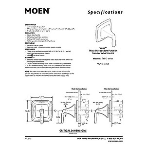 Moen T4612BG Voss Diverter 3-Function Shower Transfer Valve Trim Kit, Valve Required, Brushed Gold