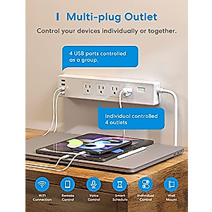 meross Smart Power Strip Compatible with Apple HomeKit, Siri, Alexa, Google Home and SmartThings, WiFi Surge Protector with 4 AC Outlets, 4 USB Ports and 6ft Extension Cord, Voice and Remote Control