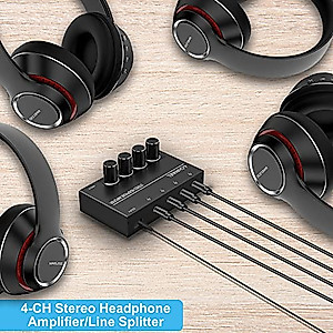 ZUKVYE 4 Channel Headphone Amplifier Stereo Audio Amp, Ultra-Compact Portable Headphone Splitter w/4 3.5MM Headphones Output Jack and 3.5MM Audio Input