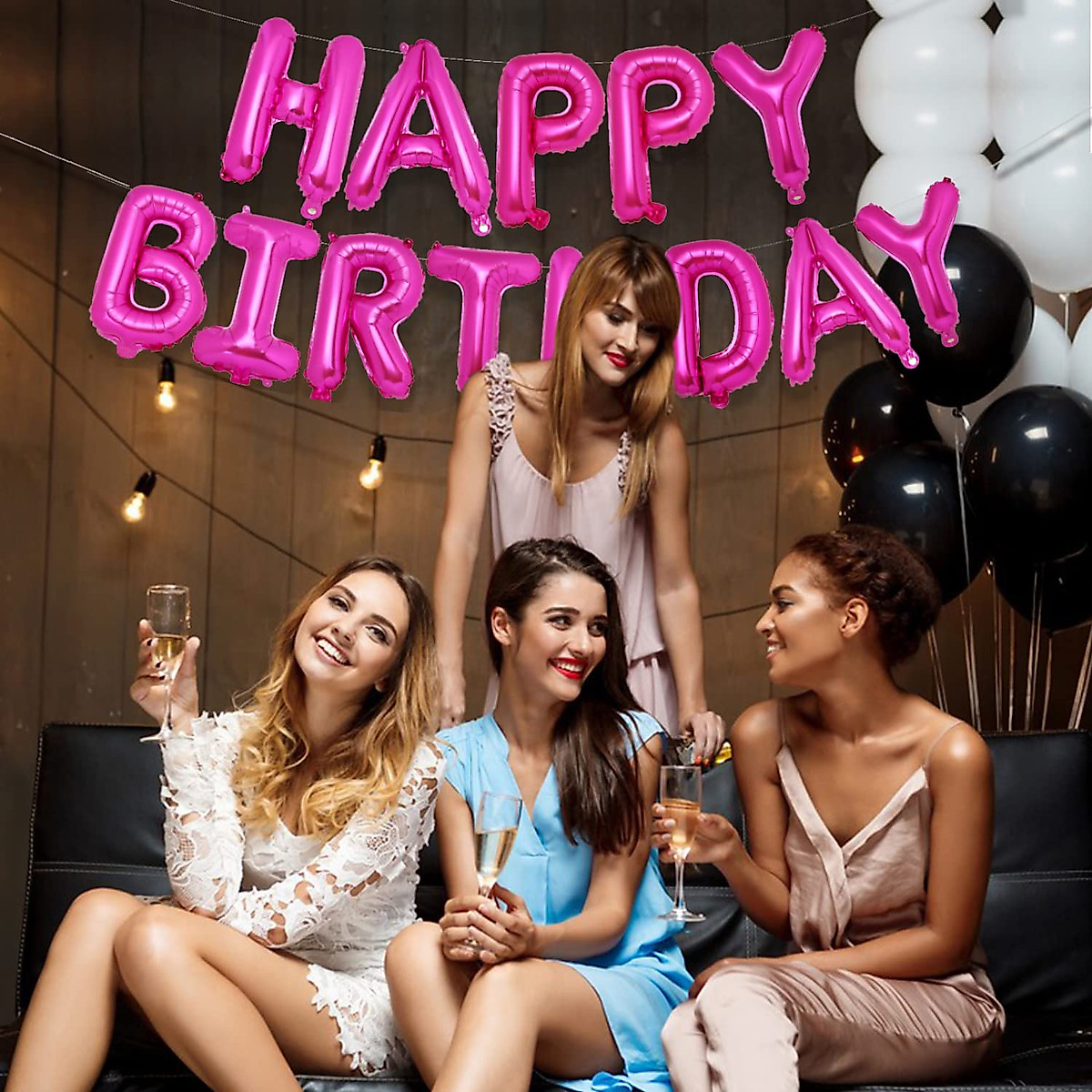 PIGETALE Happy Birthday Banner, 16 Inch Mylar Foil Letters Sign Bunting Happy Birthday Balloon Letters Balloons Reusable Ecofriendly Material for Girls Boys Kids Women Men (Hot Pink)