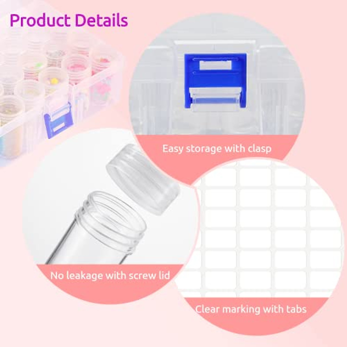 Embroidery Diamond Storage Box, JUSTDOLIFE Storage Boxes for Diamond Painting with 30 Small Beads Diamond Painting Storage Containers with Lid for Jewelry DIY Art Craft Rhinestones Sewing