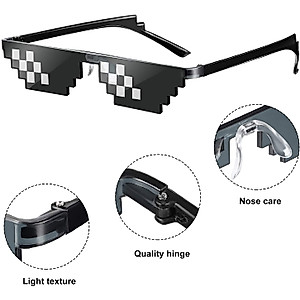 JDD 3 Pack Whole Thug Life 8 Bits Pixelated Meme Party Sunglasses Mosaic Gamer Photo Props Glasses for Men Women, Black, Large