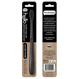 Hello Charcoal Infused Soft Bristle Toothbrush, Black, BPA Free, Vegan, Plant Based Handle, 1 Count (Pack of 6)