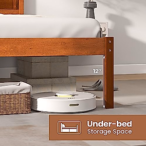 Giantex Wood Full Platform Bed with Headboard, Mid Century Solid Wood Bed Frame with Wood Slat Support, Wooden Mattress Foundation with 12" Under Bed Storage for Bedroom, Easy Assembly, Walnut