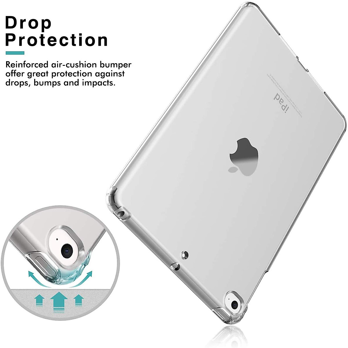ORIbox Case for iPad 7th and iPad 8th and iPad 9th Gen [10.2 Inch] Clear,with 4 Corners Shockproof Protection, TPU Back Cover for iPad, Clear