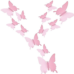 24 PCS Butterfly Wall Decals Butterflies Decor Stickers for Home Decorations Kids Room Bedroom Decor (Pale Pink)