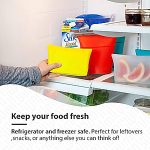 Luumi Unplastic Bag - Resuable 100% Platinum Silicone Collapsible Food Storage Bags for Lunch and Snacks - Microwave, Oven, Freezer and Dishwasher Safe (Yellow)