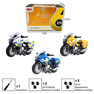 MING YING 66 Police Motorcycle Toy - Pull Back Toy Motorcycle with Sound and Light Toy,Toy Motorcycles for Boy,Toys for 3-9 Year Old Boys (White)