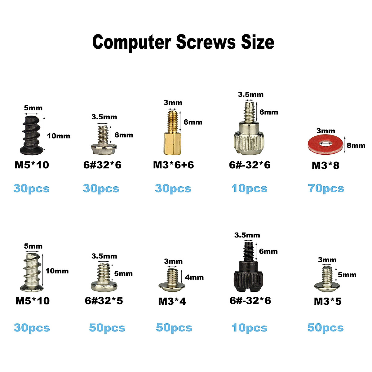 Computer Screws Standoffs Assortment Kit for Hard Drive Computer Case Motherboard Fan Power Graphics