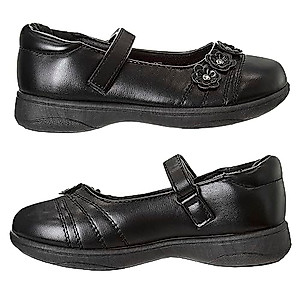 Josmo Petalia Girls Mary Jane Shoes School Kids Uniform Ballet Strap Slip-On Dress Flats - Black Flowers (Size 2 Big Kid)