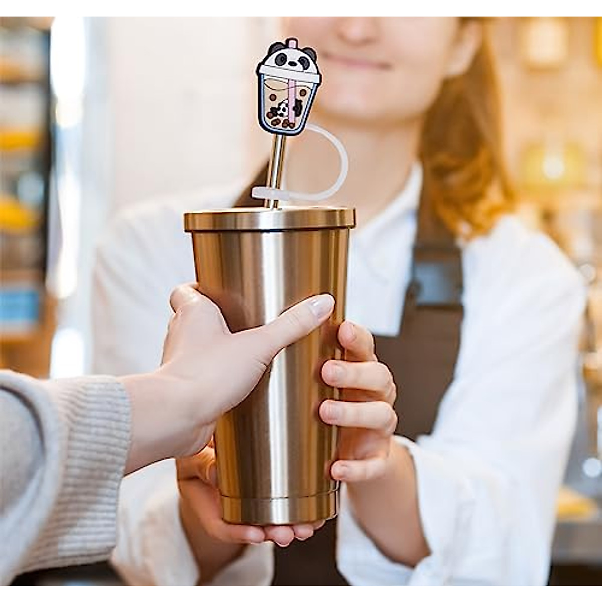 Fepdiu 6pcs Straw Covers Cap for Stanley Cup,6-8mm Cartoon Straw Cover,Reusable Drinking Silicone Straw Covers,Dust Proof Straw Toppers Covers for Stanley Cup Accessories