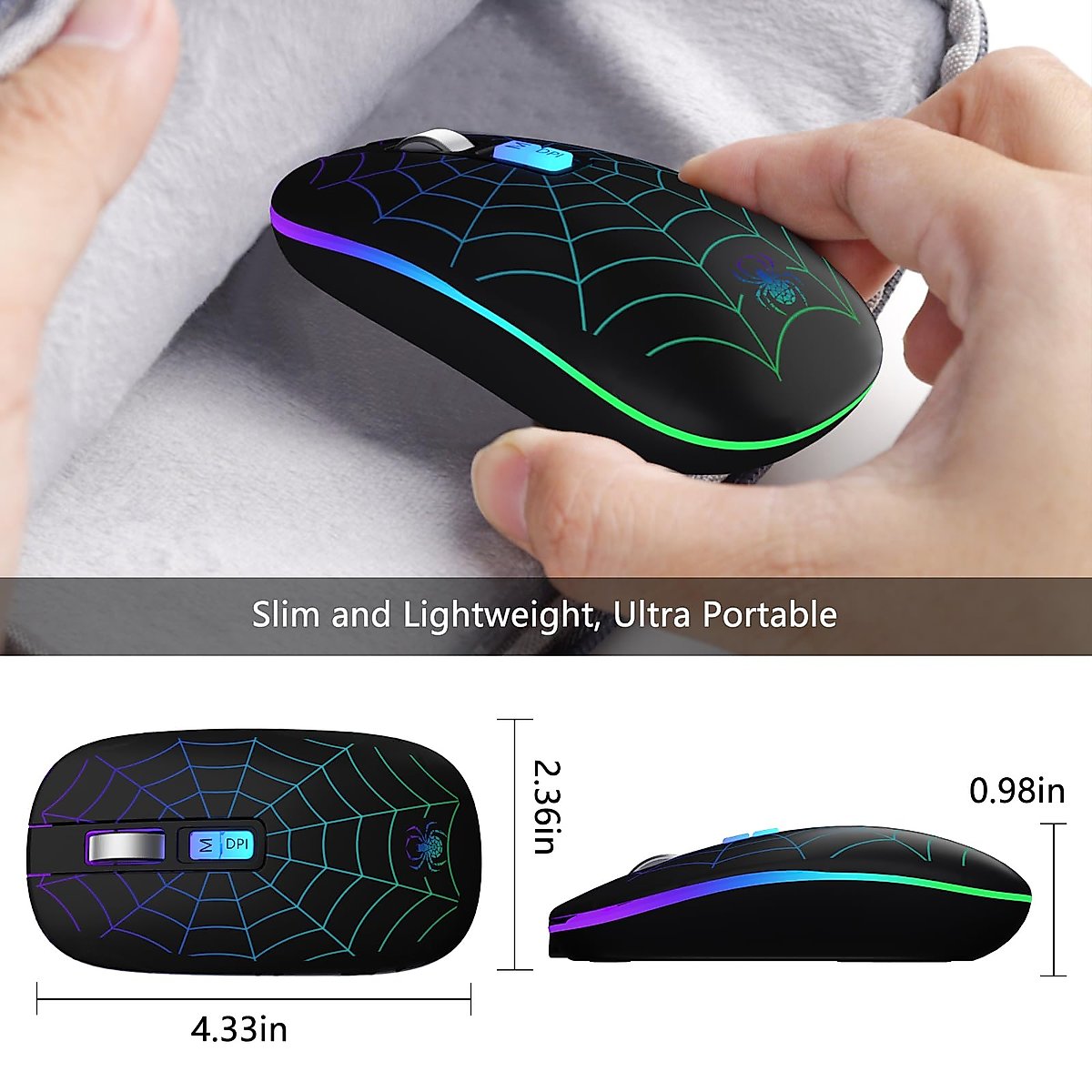 HOTLIFE Wireless Mouse，Wireless Bluetooth Mouse for Laptop - LED Computer Mice (Bluetooth 5.1 +USB) - Rechargeable Mouse - 2.4G Portable Tpye-c Mouse - Wireless Mouse for PC, Mac OS, Android, Windows