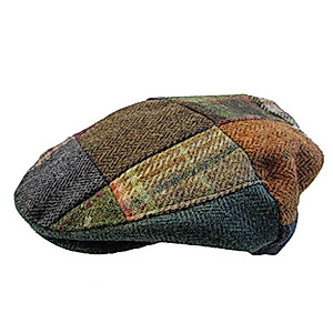 Biddy Murphy Irish Hats for Men Men's Flat Irish Hat Patchwork 100% Wool Made in Ireland Medium Multicolor