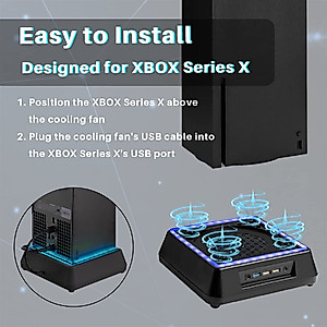 Cooling Fan for Xbox Series X, Xbox Series X Cooling Fan with 3 Levels Adjustable Speed Cooling Fan System, Low Noise, Extra 3 USB Port, Xbox Series X Cooling Station with 6 Colors RGB LED Light