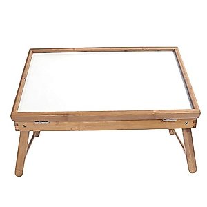 Bed Tray Table with Folding Legs,Adjustable Dining-Table Serving Breakfast in Bed or Use As a TV Table, Laptop Computer Tray, Snack Tray with Natural Bamboo (Wood Color & White Plank)