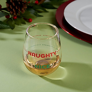 C.R. Gibson QWG2O-22630 Naughty or Nice Acrylic Stemless Wineglass for Christmas Parties and Celebrations, 12 fl. Oz.