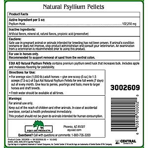 Farnam Equi Aid Natural Horse Psyllium Pellets Supplement, Supports Removal of Sand & Dirt From the Ventral Colon, 10 Pounds, 32 Scoops