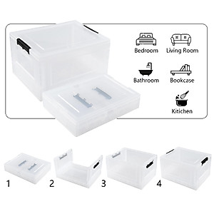 Haodehen 30 L Clear Plastic Collapsible Storage Boxes, 4 Pack Stackable Storage Bins, Folding Crate with Lids