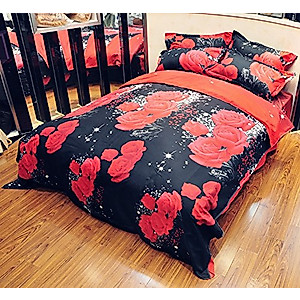Longji 3D Oil Painting red Rose Bedding Set Queen King Size Comforter Bag Duvet Cover Set (Size : Queen 4pcs Duvet Cover 200x230cm)