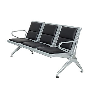 Kinfant 3-Seat Waiting Room Chair - Metal Waiting Area Bench Guest Reception Chairs with Armrests, PU Leather Waiting Room Furniture for Office, Airport, Black
