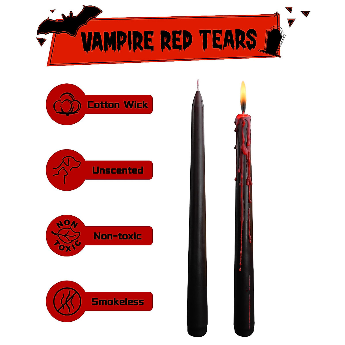 Viyffo Vampire Tears Taper Candles 10 Inch Set of 4 Unscented, Smokeless Long Tall Black Tapered Candle Sticks for Home, Spooky Decor Gothic