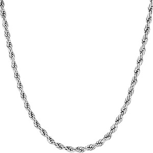 LIFETIME JEWELRY 3mm Gold Rope Chain for Men & Women 24k Real Gold Plated Diamond Cut Gold Chain Necklace Women & Necklace for Men 14 to 36 Inch (24 inches, White Gold)
