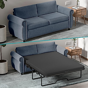 BALUS 2-in-1 Pull Out Sofa Bed, Convertible Sleeper Sofa Couch with Memory Sponge Mattress, Covers Removable and Washable, Pullout Couch for Living Room Home Office, Full Size, Dark Grey