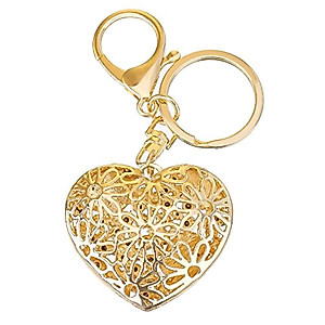 Flower Ball Keychain and Sweet Love Heart Rose Crystal Key Chain for Women Pink Flower Girly Charm Keyring, 2 Pieces, Medium