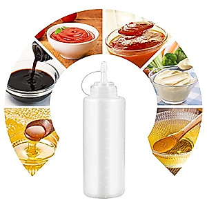 Hamiggaa 4 Pack 32 oz Plastic Squeeze Bottles,Condiment Squeeze Squirt Bottles with Twist On Cap Lids for Ketchup,Sauce,BBQ,Condiments,Oil