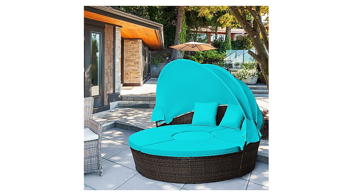Tangkula Round Daybed with Retractable Canopy - Stylish Outdoor