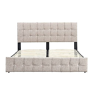 UMATRU King Size Upholstered Platform Bed Frame with Adjustable Headboard, No Box Spring Needed for Boys Girls Teens Adults, Under Bed Storage (King)