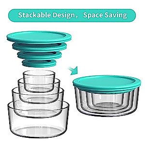AILTEC Glass Food Storage Containers with Lids, Glass Meal Prep Containers for Lunch, ８Pack Reusable Round Container Set with Simply Lid/B